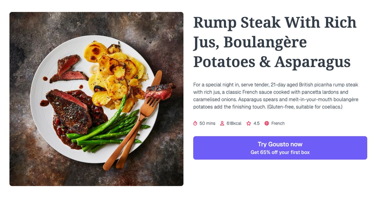 Rump Steak With Rich Jus, Boulangère Potatoes & Asparagus (50 mins ...