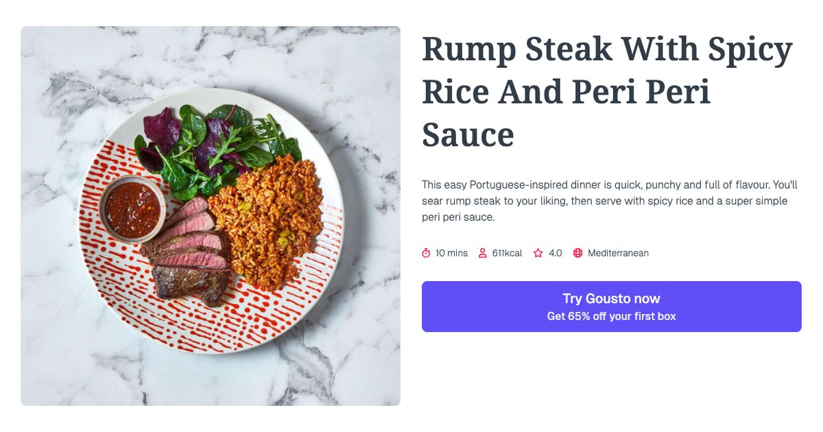 Rump Steak With Spicy Rice And Peri Peri Sauce (10 mins) | Gousto ...