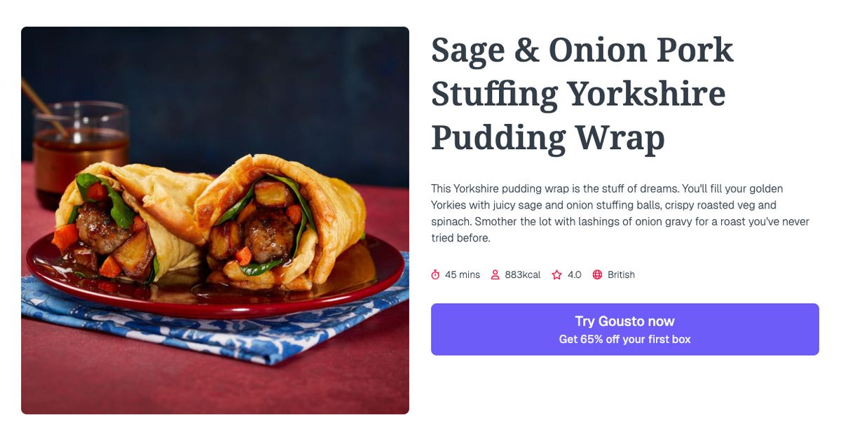 Sage & Onion Pork Stuffing Yorkshire Pudding Wrap (45 mins) | Gousto Recipe Search