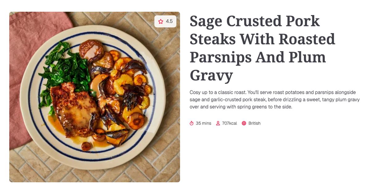 Sage Crusted Pork Steaks With Roasted Parsnips And Plum Gravy (35 mins ...