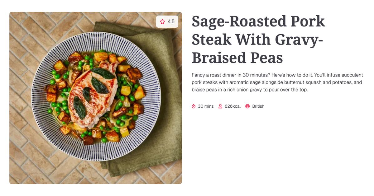 Sage-Roasted Pork Steak With Gravy-Braised Peas (30 mins) | Gousto ...