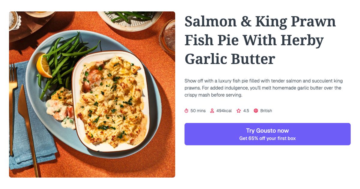 Salmon & King Prawn Fish Pie With Herby Garlic Butter (50 mins ...