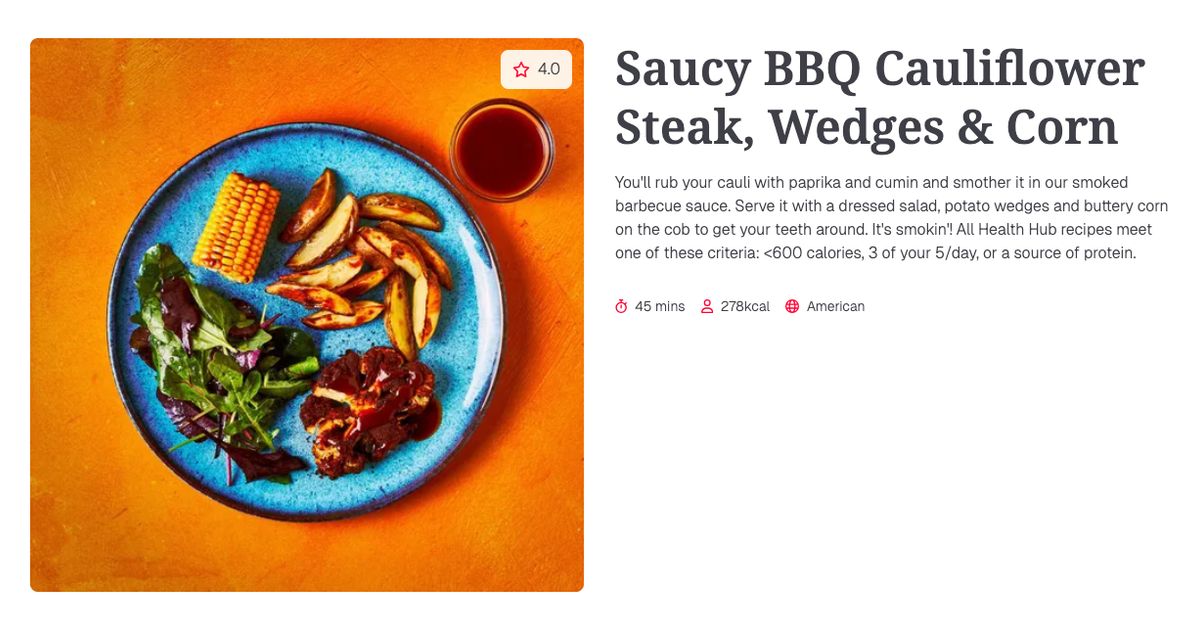 Saucy BBQ Cauliflower Steak, Wedges & Corn (45 mins) | Gousto Recipe Search