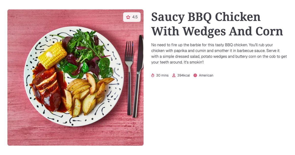 Saucy BBQ Chicken With Wedges And Corn (30 mins) | Gousto Recipe Search