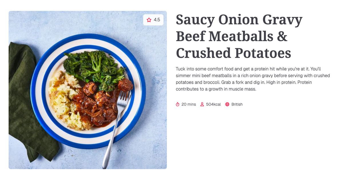 Saucy Onion Gravy Beef Meatballs & Crushed Potatoes (20 mins) | Gousto ...