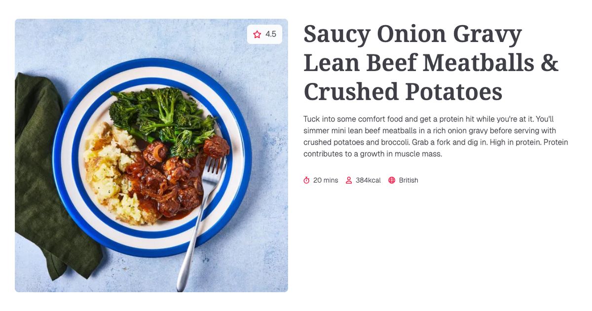 Saucy Onion Gravy Lean Beef Meatballs & Crushed Potatoes (20 mins ...