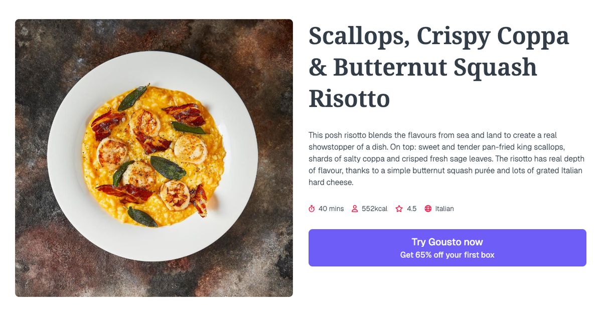 Scallops, Crispy Coppa & Butternut Squash Risotto (40 mins) | Gousto ...