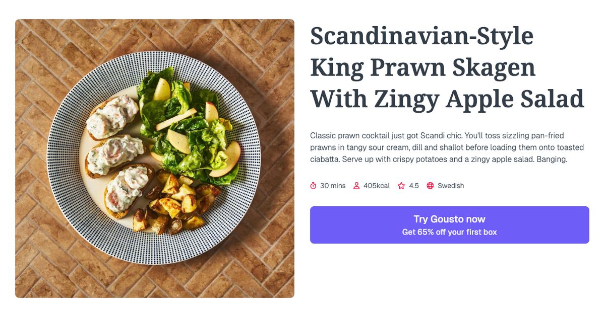 Scandinavian-Style King Prawn Skagen With Zingy Apple Salad (30 mins) | Gousto Recipe Search