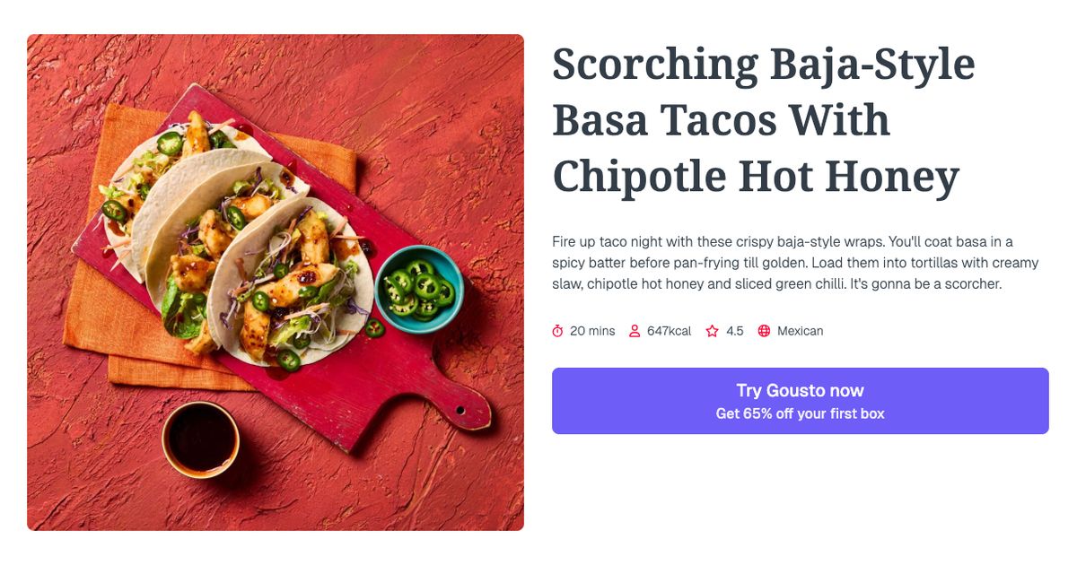 Scorching Baja-Style Basa Tacos With Chipotle Hot Honey (20 mins) | Gousto Recipe Finder