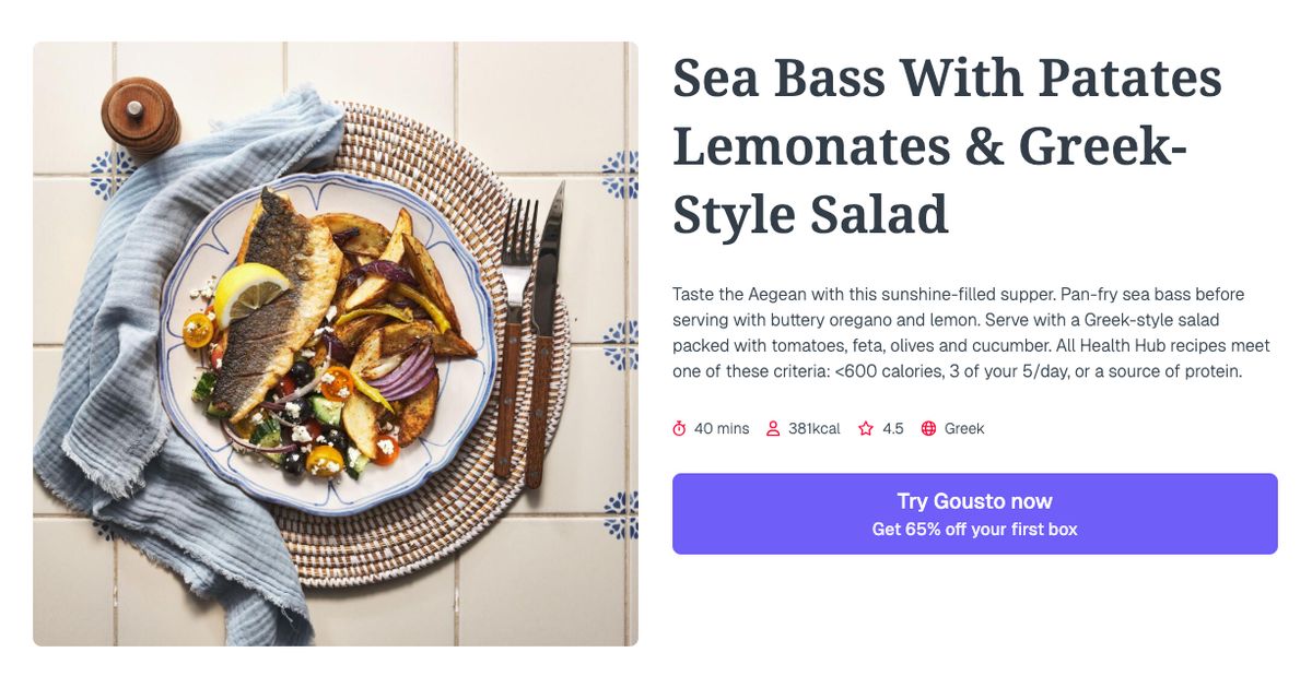 Sea Bass With Patates Lemonates & Greek-Style Salad (40 mins) | Gousto ...