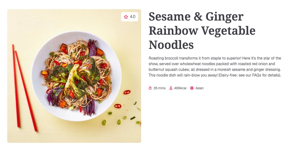 Sesame & Ginger Rainbow Vegetable Noodles (35 mins) | Gousto Recipe Search