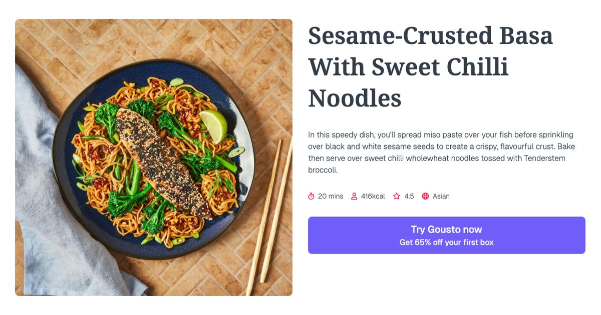 Sesame-Crusted Basa With Sweet Chilli Noodles (20 mins) | Gousto Recipe ...