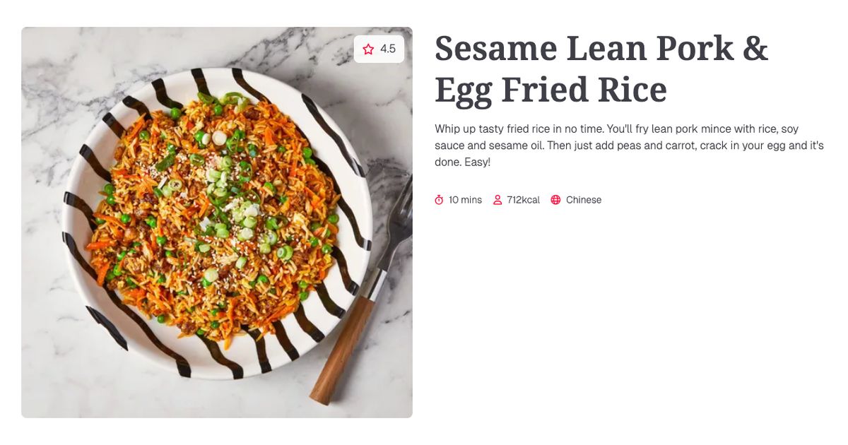 Sesame Lean Pork & Egg Fried Rice (10 mins) | Gousto Recipe Search
