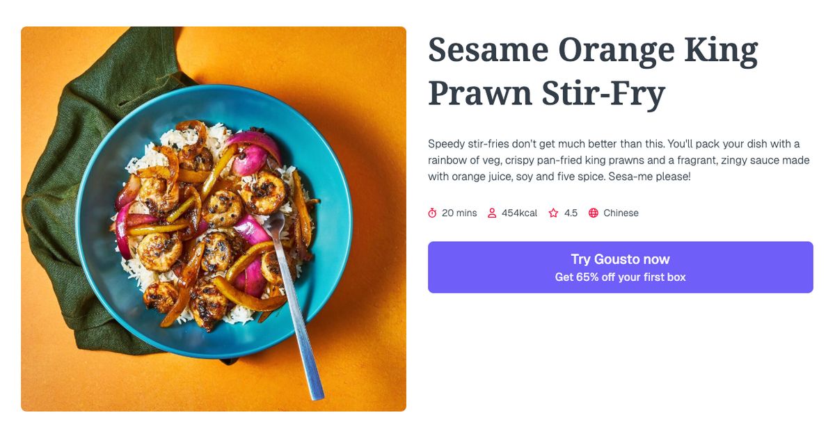 Sesame Orange King Prawn Stir-Fry (20 mins) | Gousto Recipe Search