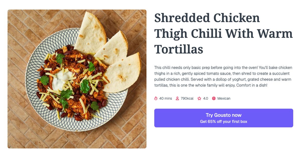 Shredded Chicken Thigh Chilli With Warm Tortillas (40 mins) | Gousto ...