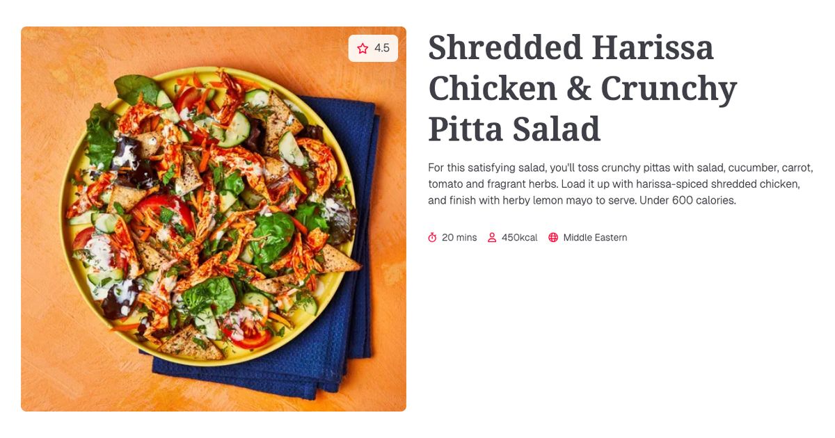 Shredded Harissa Chicken & Crunchy Pitta Salad (20 mins) | Gousto ...