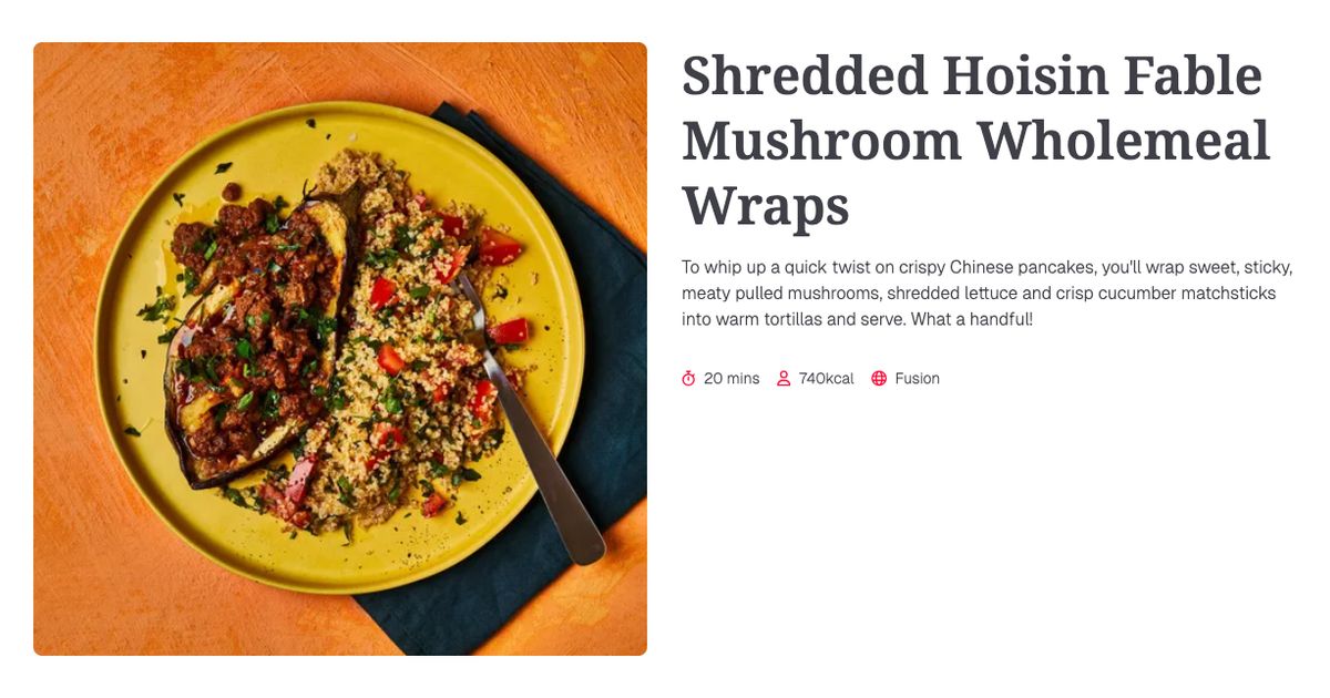 Shredded Hoisin Fable Mushroom Wholemeal Wraps (20 mins) | Gousto ...