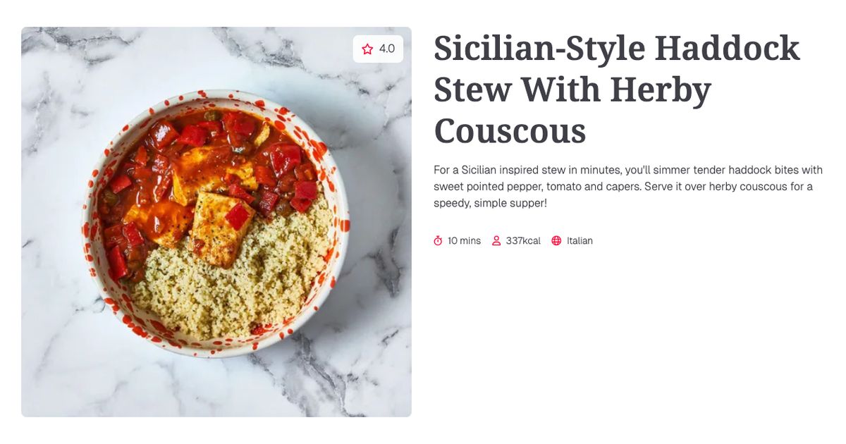 Sicilian-Style Haddock Stew With Herby Couscous (10 mins) | Gousto ...