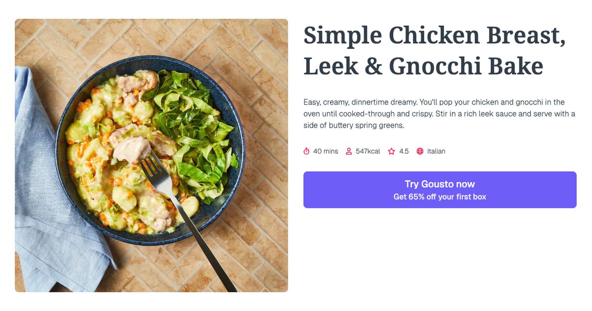 Simple Chicken Breast, Leek & Gnocchi Bake (40 mins) | Gousto Recipe Search