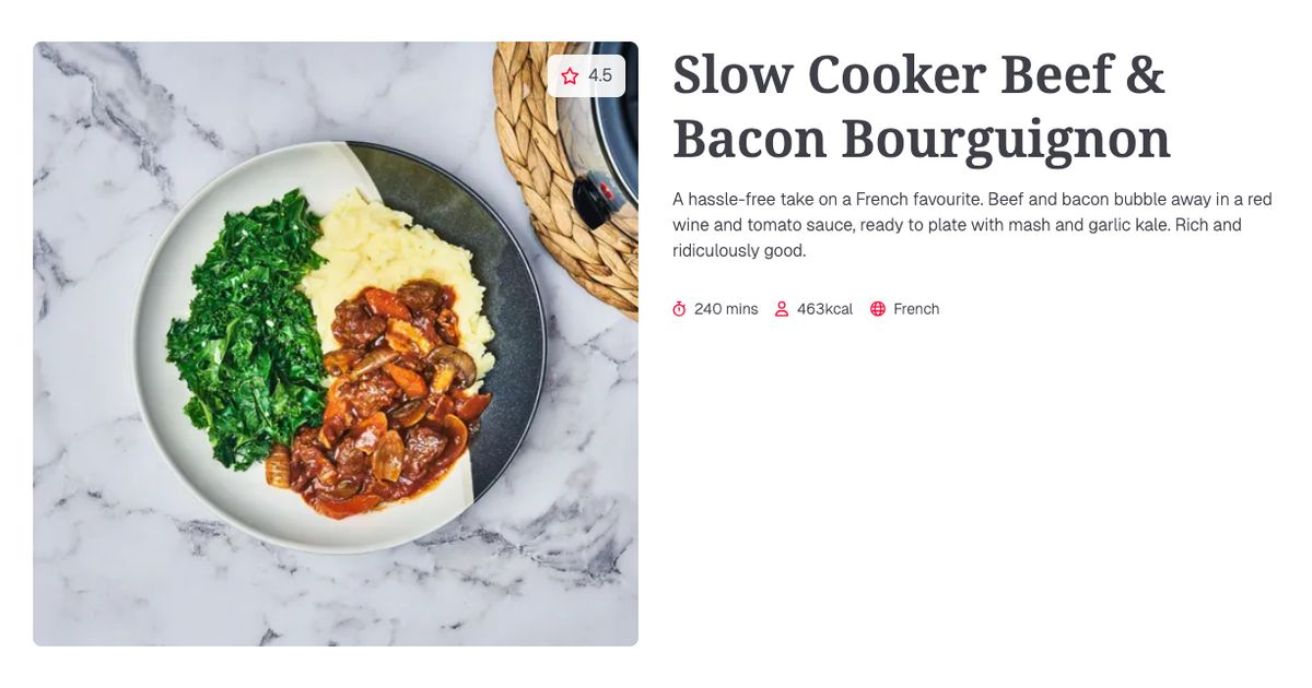 Slow Cooker Beef & Bacon Bourguignon (240 mins) | Gousto Recipe Search