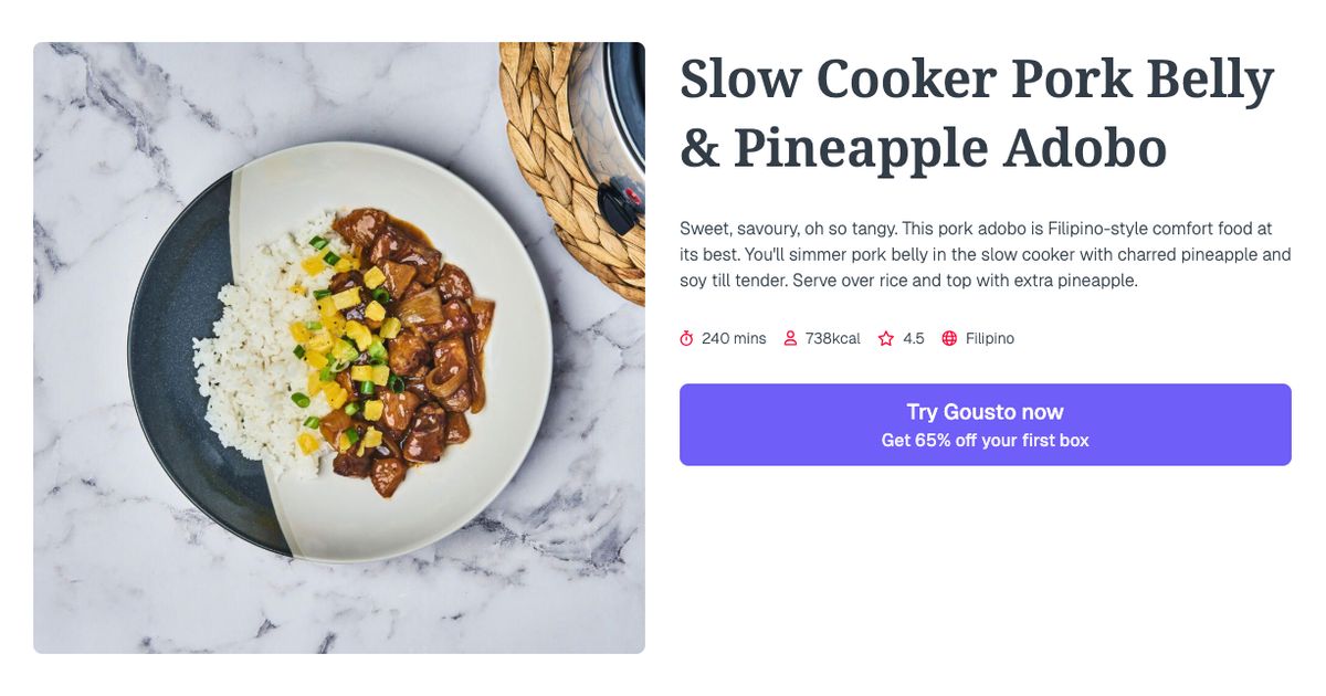 Slow Cooker Pork Belly & Pineapple Adobo (240 mins) | Gousto Recipe Search