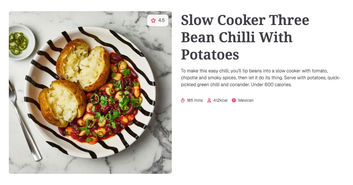 Slow Cooker Three Bean Chilli With Potatoes (185 mins) | Gousto Recipe ...