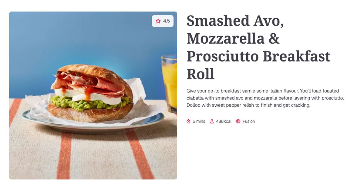 Smashed Avo, Mozzarella & Prosciutto Breakfast Roll (5 mins) | Gousto ...