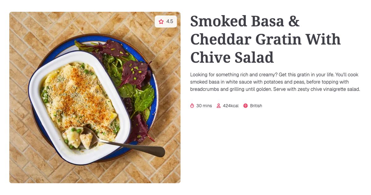 Smoked Basa & Cheddar Gratin With Chive Salad (30 mins) | Gousto Recipe ...