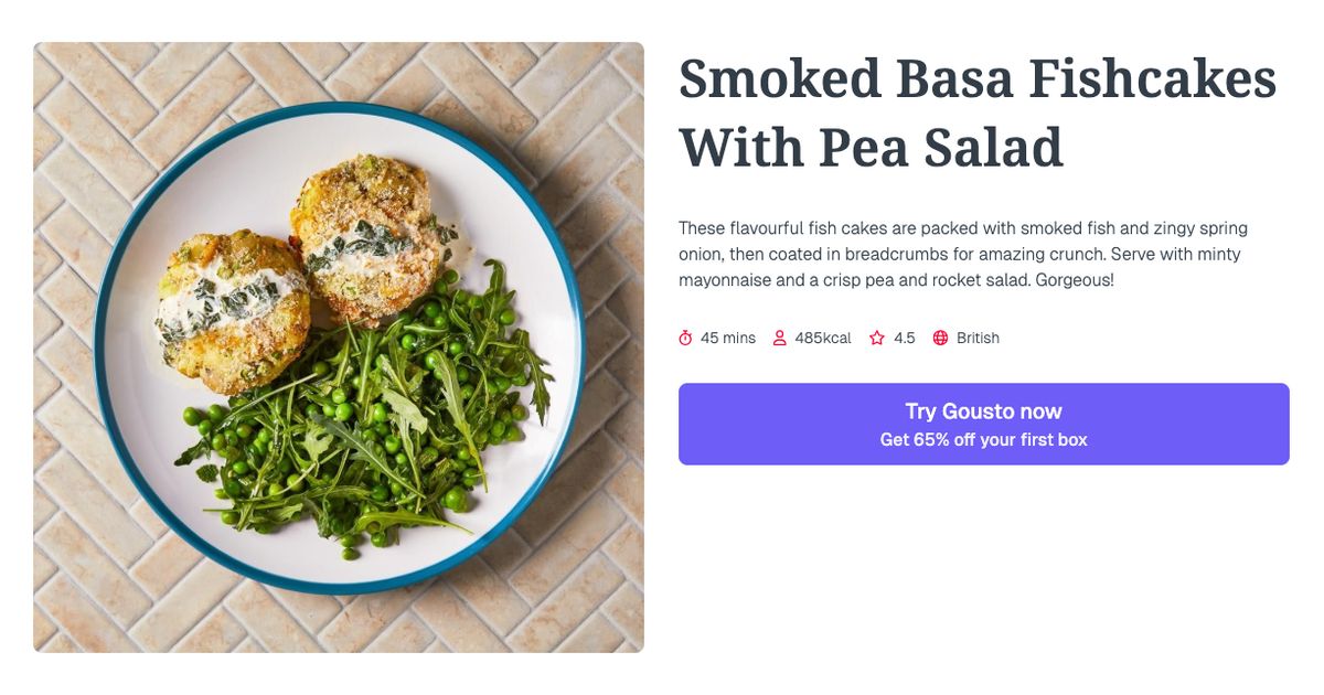 Smoked Basa Fishcakes With Pea Salad (45 mins) | Gousto Recipe Search