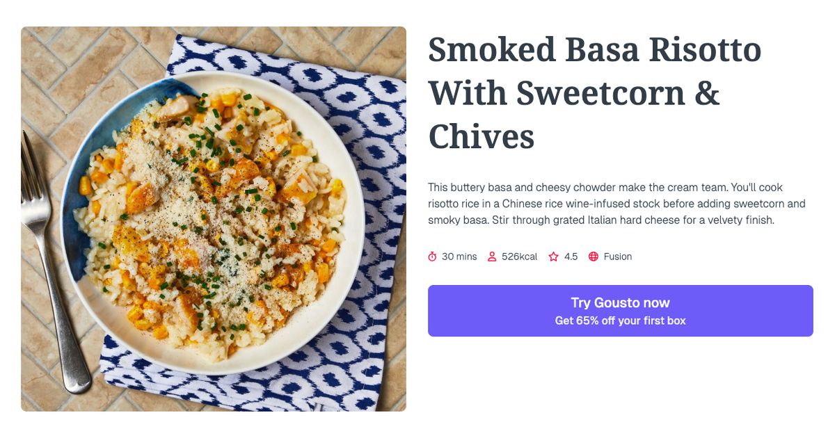 Smoked Basa Risotto With Sweetcorn & Chives (30 mins) | Gousto Recipe ...