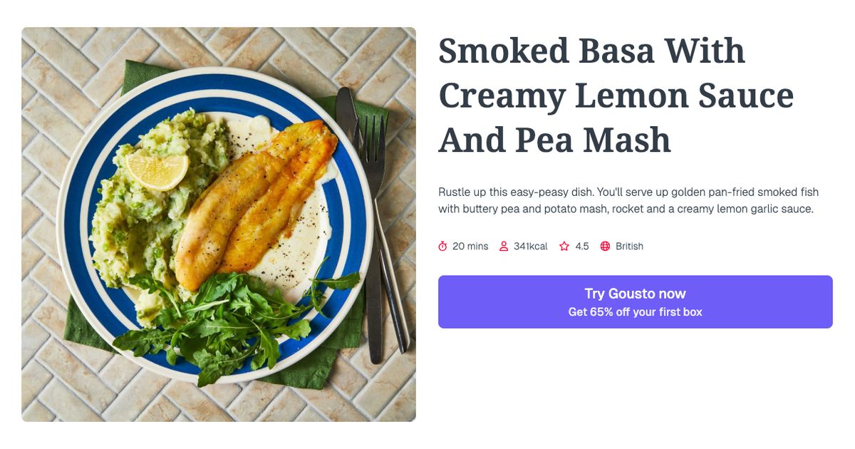 Smoked Basa With Creamy Lemon Sauce And Pea Mash (20 mins) | Gousto ...