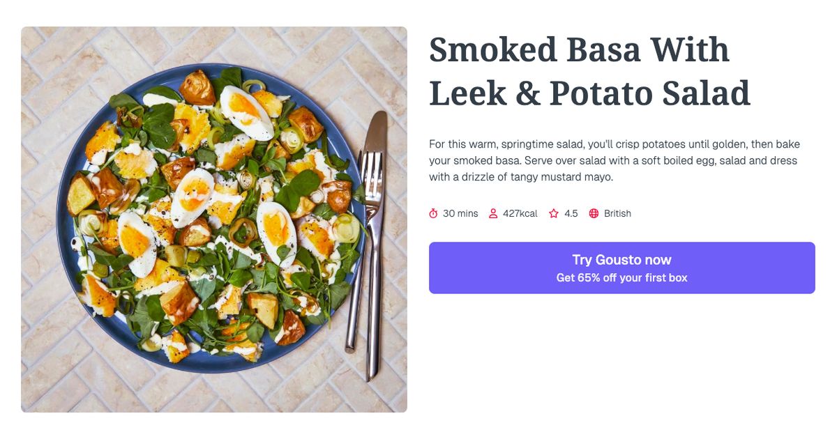 Smoked Basa With Leek & Potato Salad (30 mins) | Gousto Recipe Search