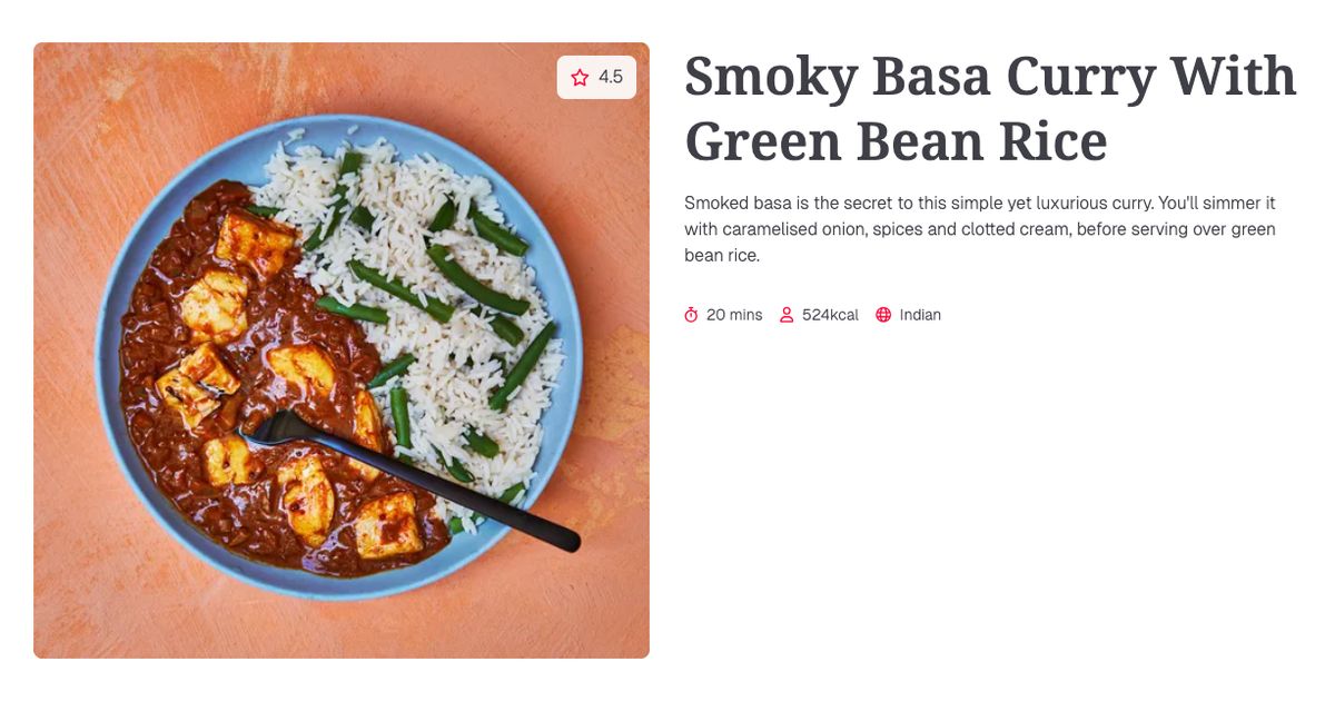 Smoky Basa Curry With Green Bean Rice (20 mins) | Gousto Recipe Search