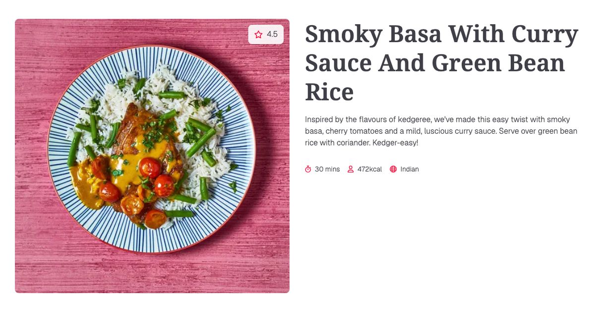 Smoky Basa With Curry Sauce And Green Bean Rice (30 mins) | Gousto ...