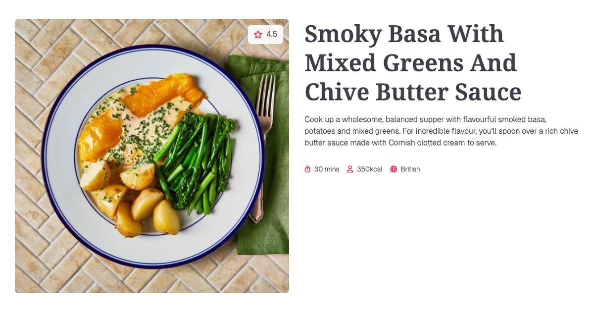 Smoky Basa With Mixed Greens And Chive Butter Sauce (30 mins) | Gousto ...