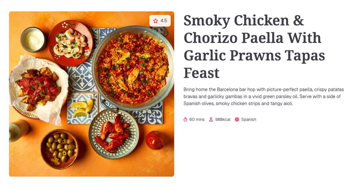 Smoky Chicken & Chorizo Paella With Garlic Prawns Tapas Feast (60 mins ...