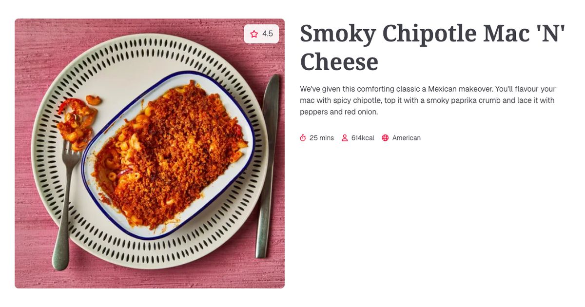 Smoky Chipotle Mac 'N' Cheese (25 mins) | Gousto Recipe Search
