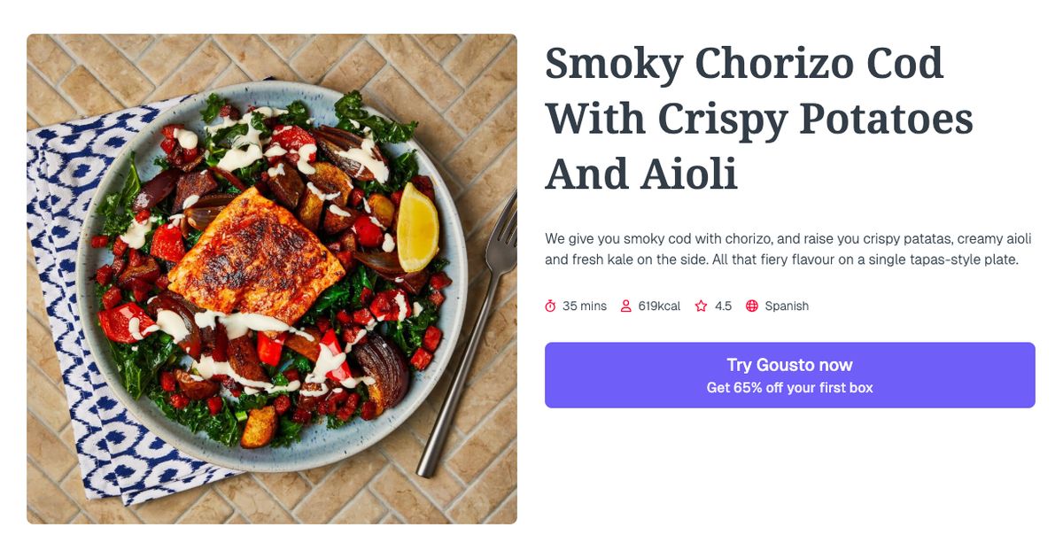 Smoky Chorizo Cod With Crispy Potatoes And Aioli (35 mins) | Gousto ...