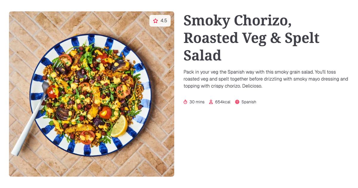 Smoky Chorizo, Roasted Veg & Spelt Salad (30 mins) | Gousto Recipe Search