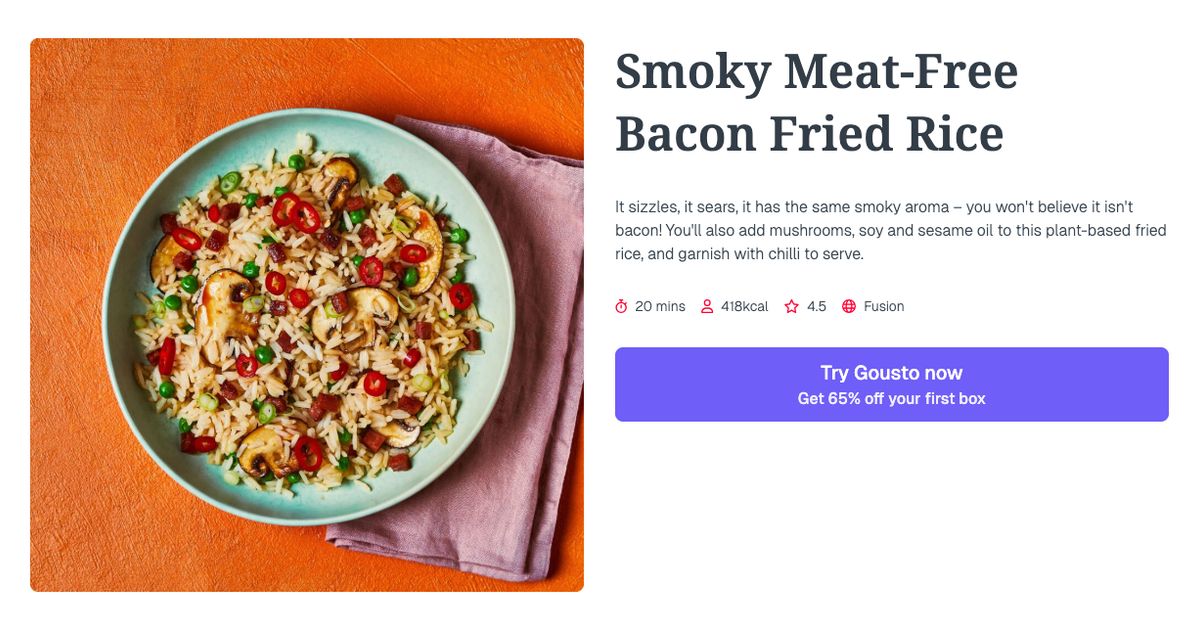Smoky Meat-Free Bacon Fried Rice (20 mins) | Gousto Recipe Search