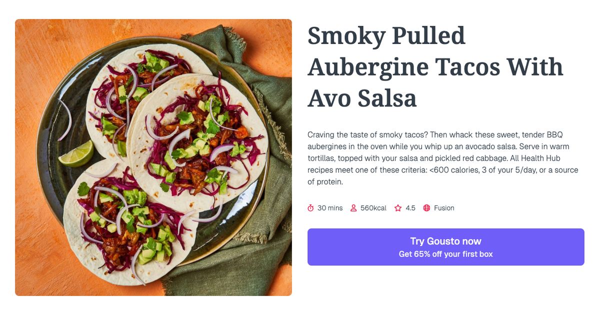 Smoky Pulled Aubergine Tacos With Avo Salsa (30 mins) | Gousto Recipe Search