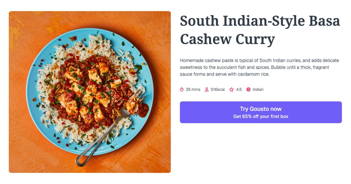 South Indian-Style Basa Cashew Curry (35 mins) | Gousto Recipe Search