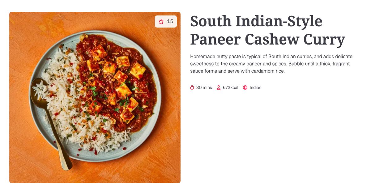 South Indian-Style Paneer Cashew Curry (30 mins) | Gousto Recipe Search