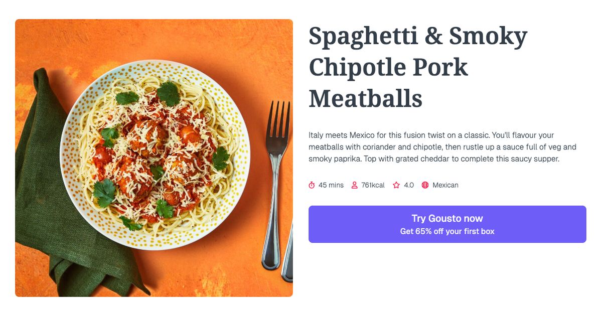 Spaghetti & Smoky Chipotle Pork Meatballs (45 mins) | Gousto Recipe Search