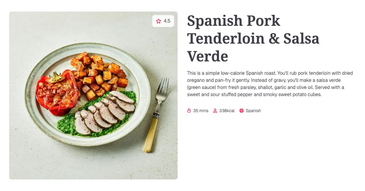 Spanish Pork Tenderloin & Salsa Verde (35 mins) | Gousto Recipe Search