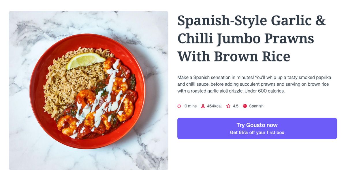 Spanish-Style Garlic & Chilli Jumbo Prawns With Brown Rice (10 mins ...