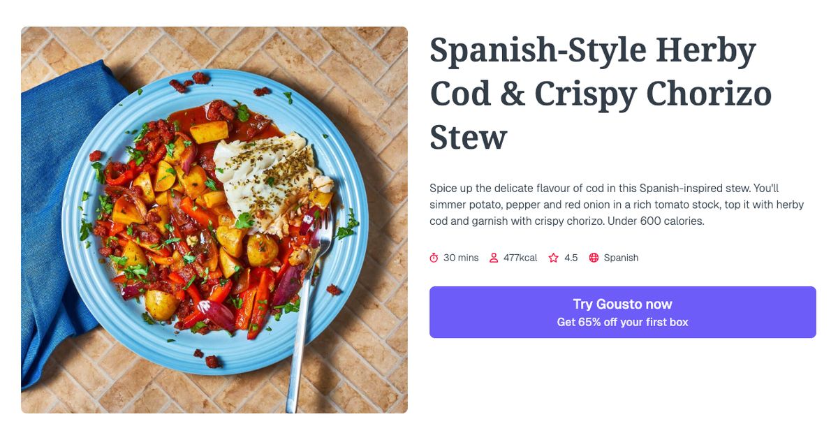 Spanish-Style Herby Cod & Crispy Chorizo Stew (30 mins) | Gousto Recipe ...