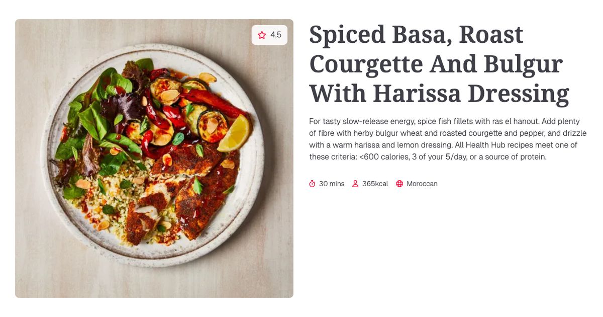 Spiced Basa, Roast Courgette And Bulgur With Harissa Dressing (30 mins ...