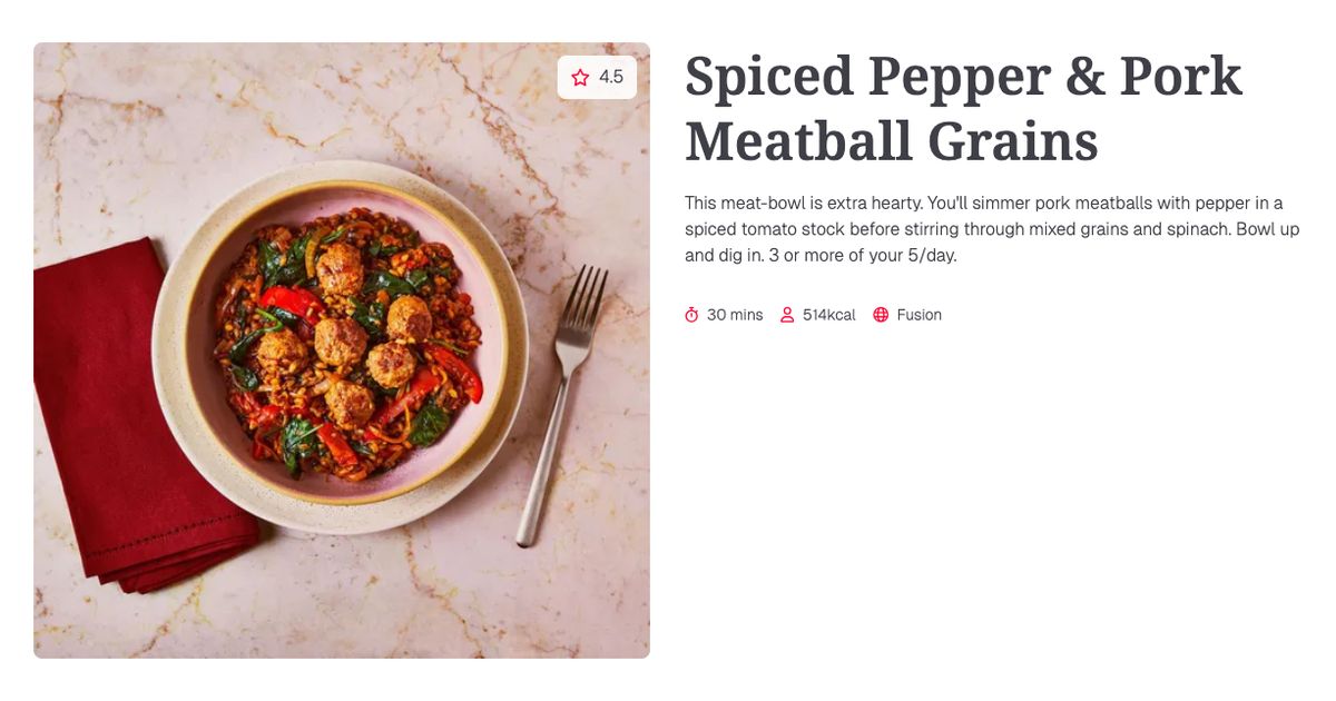 Spiced Pepper & Pork Meatball Grains (30 mins) | Gousto Recipe Search