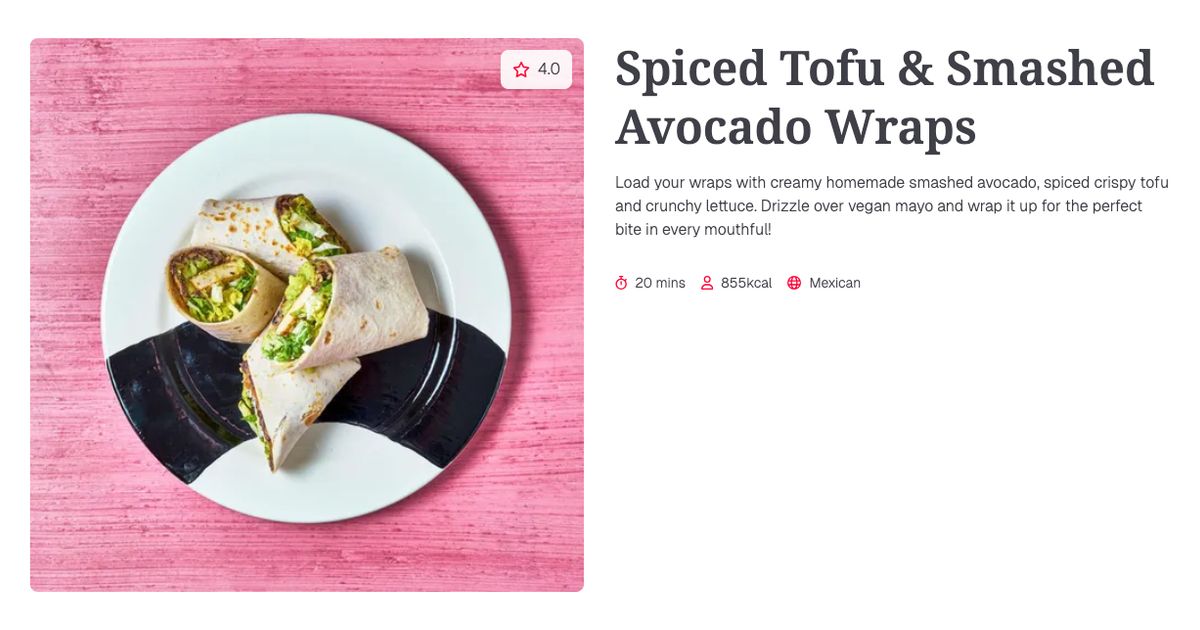 Spiced Tofu & Smashed Avocado Wraps (20 mins) | Gousto Recipe Search